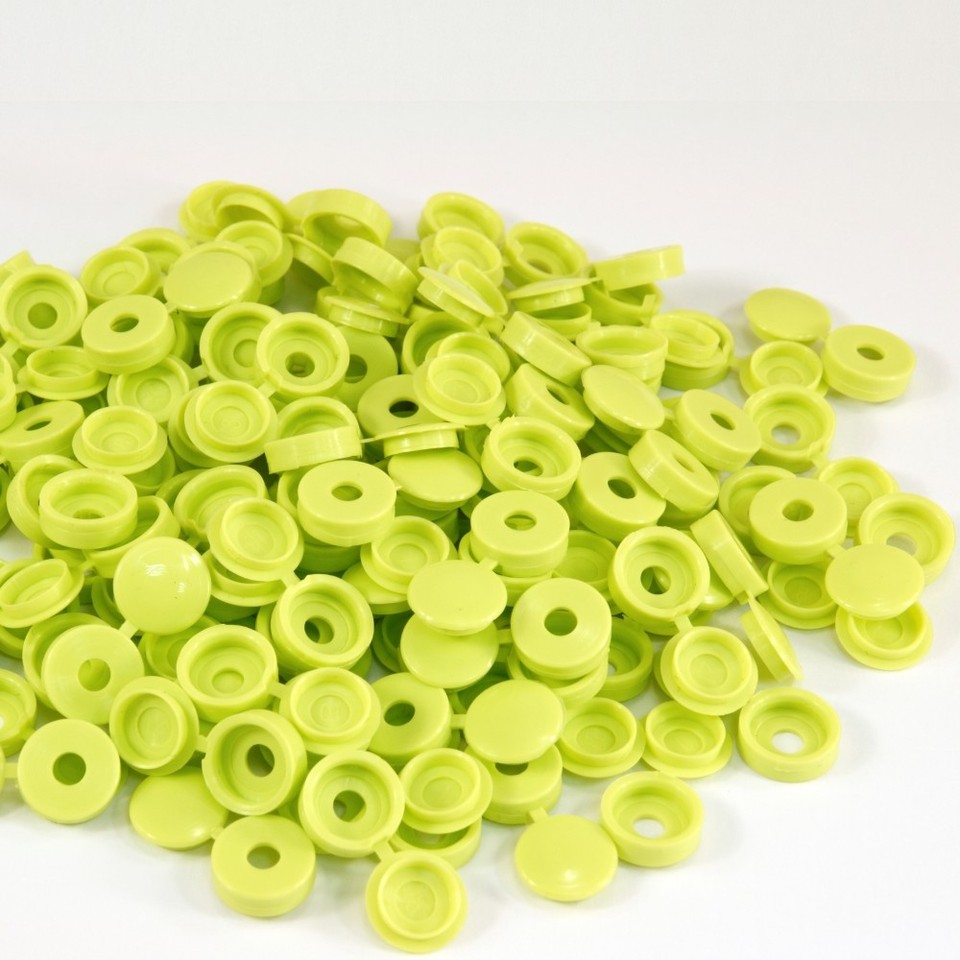 20 COLOUR SMALL PLASTIC HINGED SCREW FOLD OVER COVER CAPS 6g/8g Gauge ...