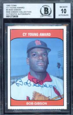 Bob Gibson Gem Mint 10 Beckett BAS Signed 1985 TCMA Cy Young Autograph ...