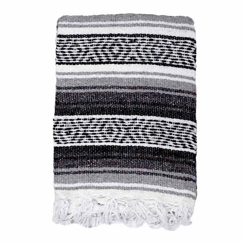Black Grey Mexican Blanket Serape Falsa | Sarape Yoga Blanket | Black ...