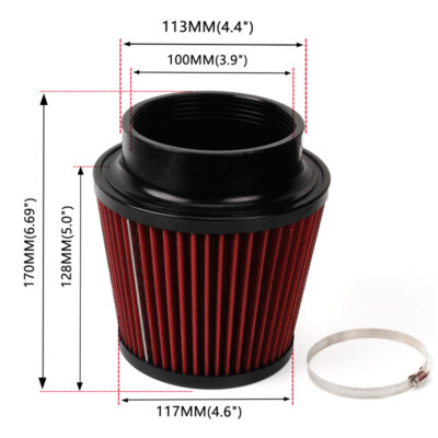 US 4" inch High Flow Inlet Cleaner Dry Filter Cold Air Intake Cone ...