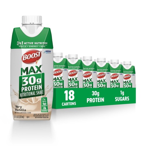 BOOST Max Protein Shakes, Very Vanilla 🍨 11 fl oz, 18 Carton Pack | eBay