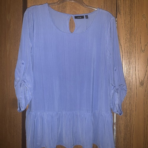 Womens Apt 9 Sz L Top Button Tab Sleeves Ruffle Hem Blue Keyhole Back ...