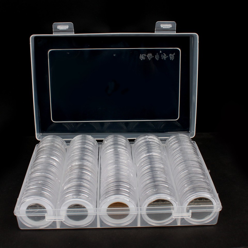 100PCS 30mm Silver Gold Coin Cases Capsules Holder Clear Plastic Round ...