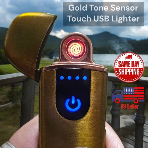 Gold Tone Cigar Shaped Smart Touch Sensor USB Flameless Lighter w ...