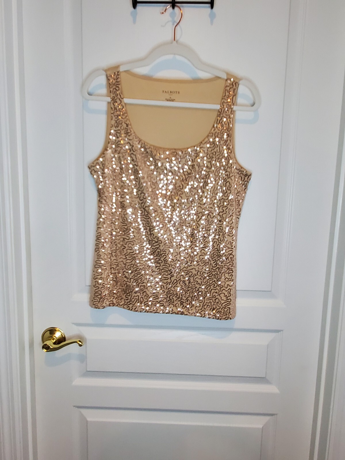 Talbots Champaign Gold Sequin Tank Shell Scoop Neck F… - Gem