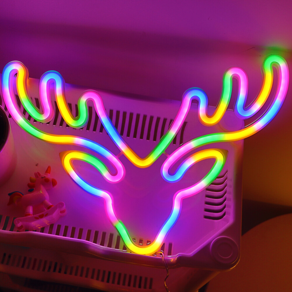 LED Neon Sign Light Elk Atmosphere Wall Desk Table Night Lamp Home ...