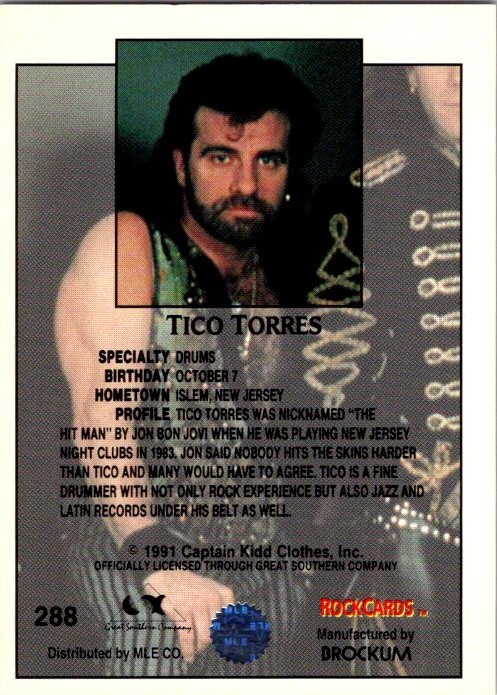 1991 Brockum Rock Cards #288 Tico Torres | eBay