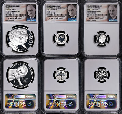 2015 March of Dimes 3 Coin Set NGC PF70 Early Releases Roosevelt Label ...