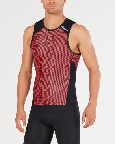 New 2XU Perform Rear Zip Triathlon Singlet Men MEDIUM Black KTR Red Tri ...