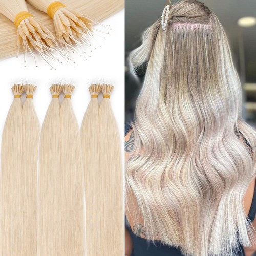 Straight Crystal Human Hair Extensions Nano Keratin European Elastic ...