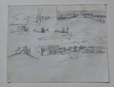 TOOBY BURTON YELLOWSTONE ARTIST PENCIL SKETCH MOUNTAIN LANDSCAPE HOUSE ...