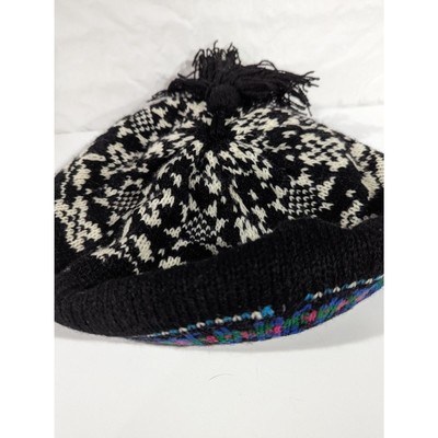 Aris Womens Knit Hat Black White Beret Crochet Winter Cap | eBay