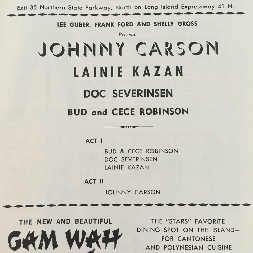 1966 Westbury Music Fair Present Johnny Carson, Lainie Kazan and Cece ...