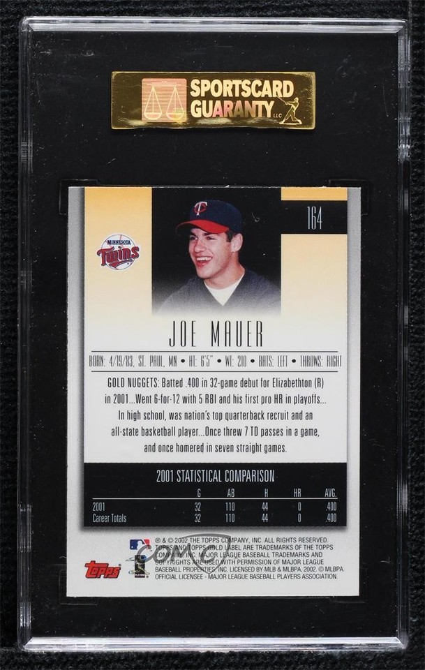 2002 Topps Gold Label Joe Mauer #164 SGC 96 MINT 9 Rookie RC HOF | eBay