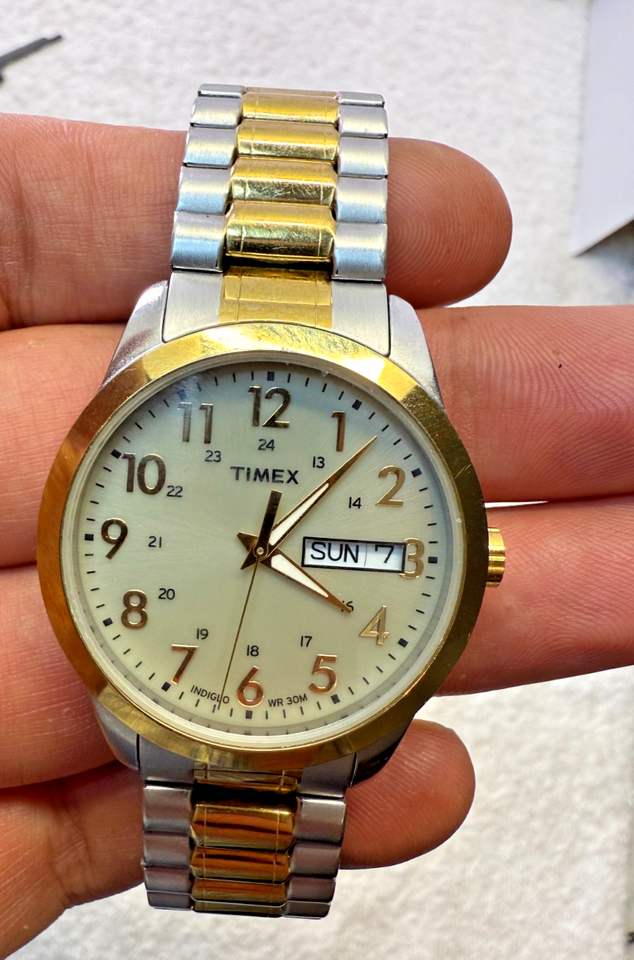 Timex Men’s Two-Tone Stainless Steel Watch with Day-Date Display Model ...