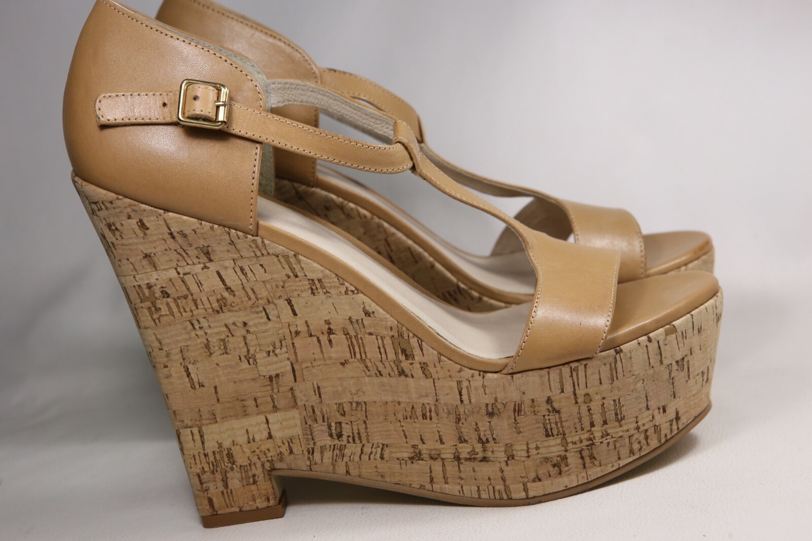 Elizabeth & James Nude/Tan Leather Cork Wedge High Platform Sandals sz 9.5 Sanda | eBay