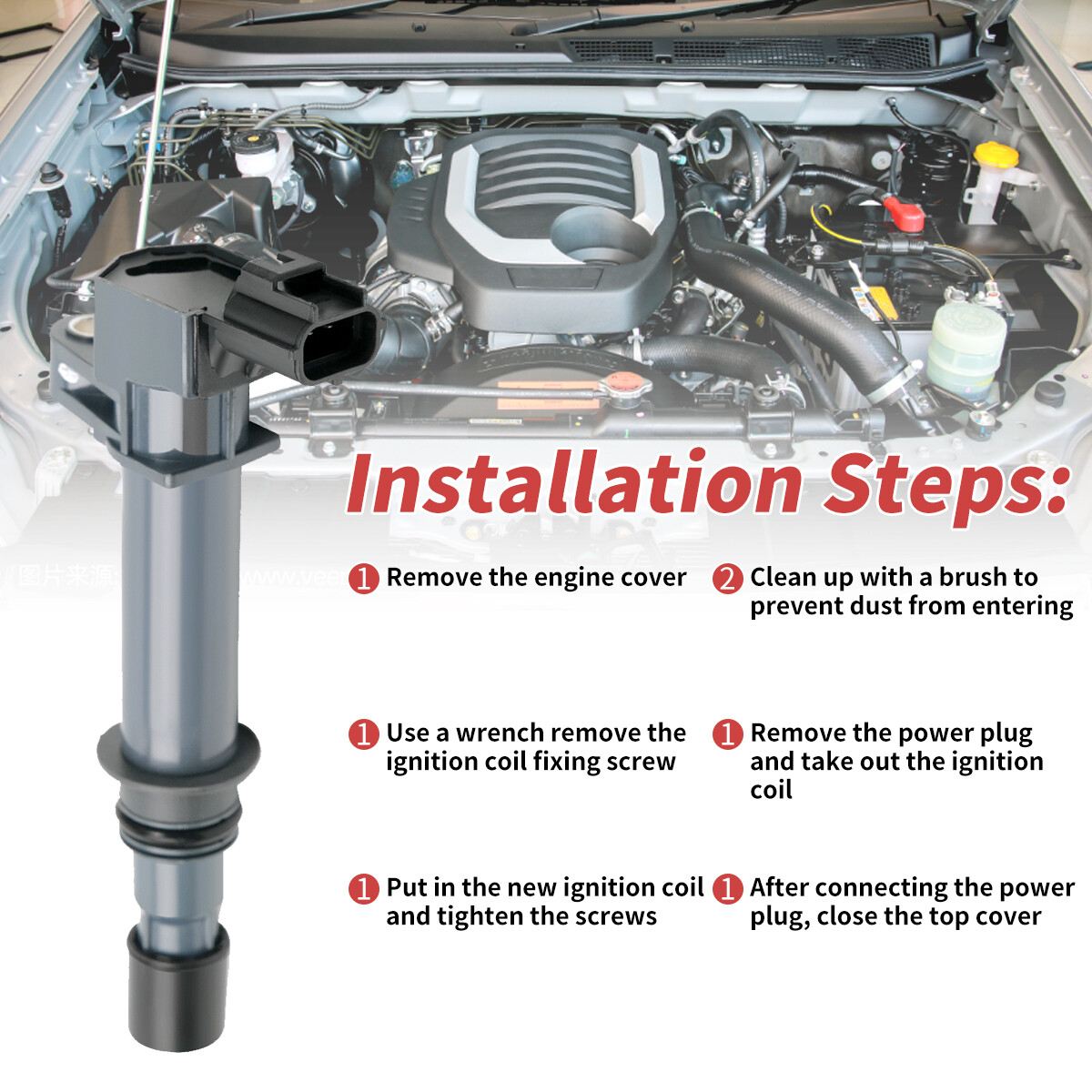 Pack of 8 Ignition Coils for Dodge Jeep Mitsubishi V6 3.7L V8 4.7L ...