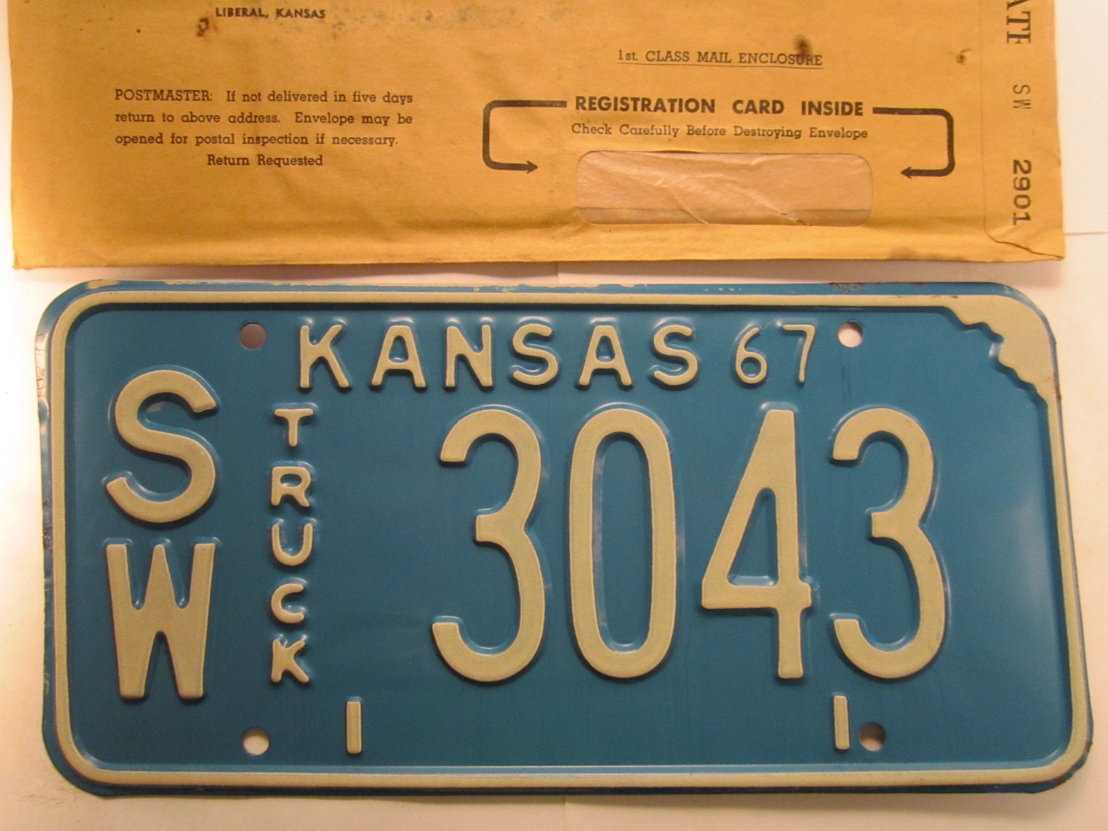*Unused* LICENSE PLATE Truck Tag 1967 KANSAS SW 3043 Seward County ...