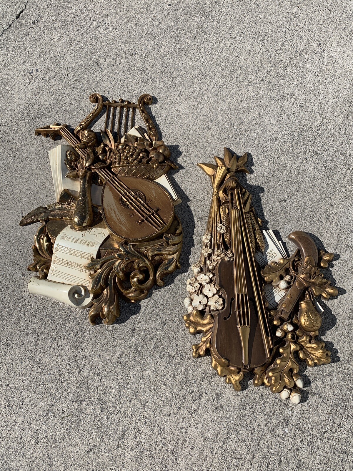 Vintage SYROCO Gold Lute Harp Violin Mandolin Sheet Music Wall Art 29/ ...