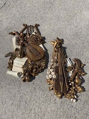 Vintage SYROCO Gold Lute Harp Violin Mandolin Sheet Music Wall Art 29/ ...