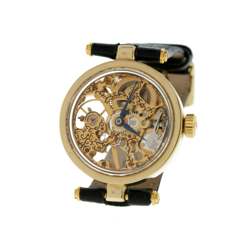 14K Solid Gold Skeleton Watch | 17 Jewel Mechanical Movement See ...