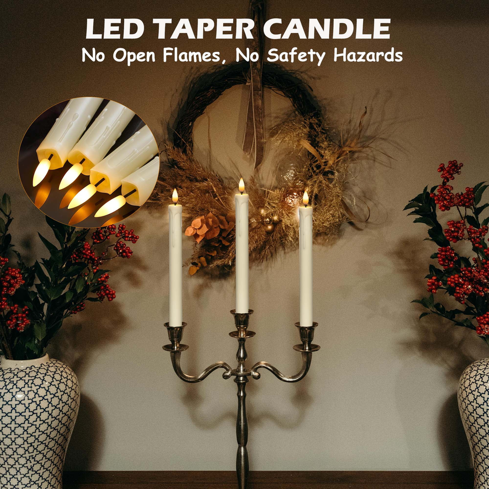 6 Pack Flameless Taper Candles with Remote Timer LED Flickering Ivory 9 ...