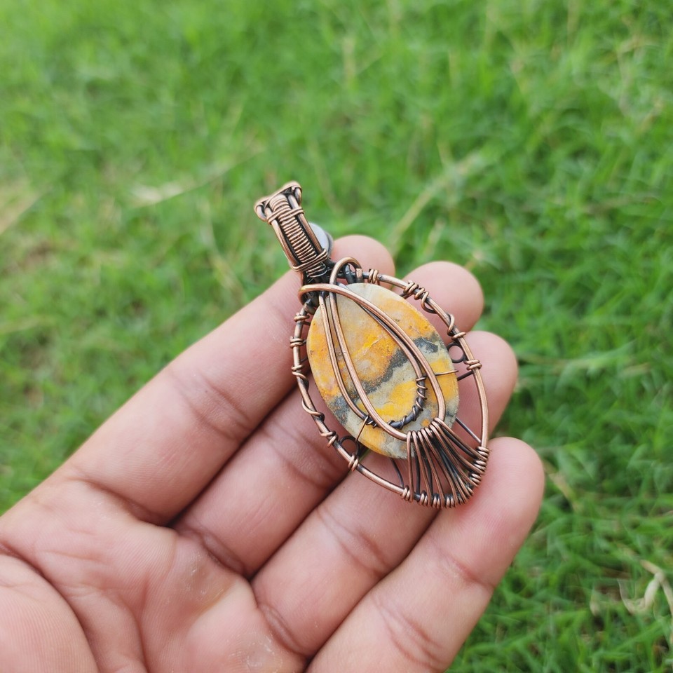 Bumblebee Jasper Moonstone Ethnic Handmade Wire Wrapped Evil Eye Pendant Jewelry | eBay