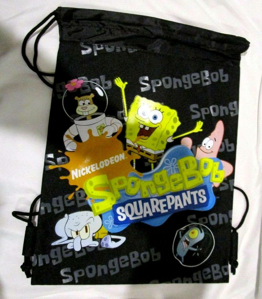 SPONGEBOB SQUAREPANTS BLACK 14"X11" DRAWSTRING BAG BACKPACK TRAVEL ...