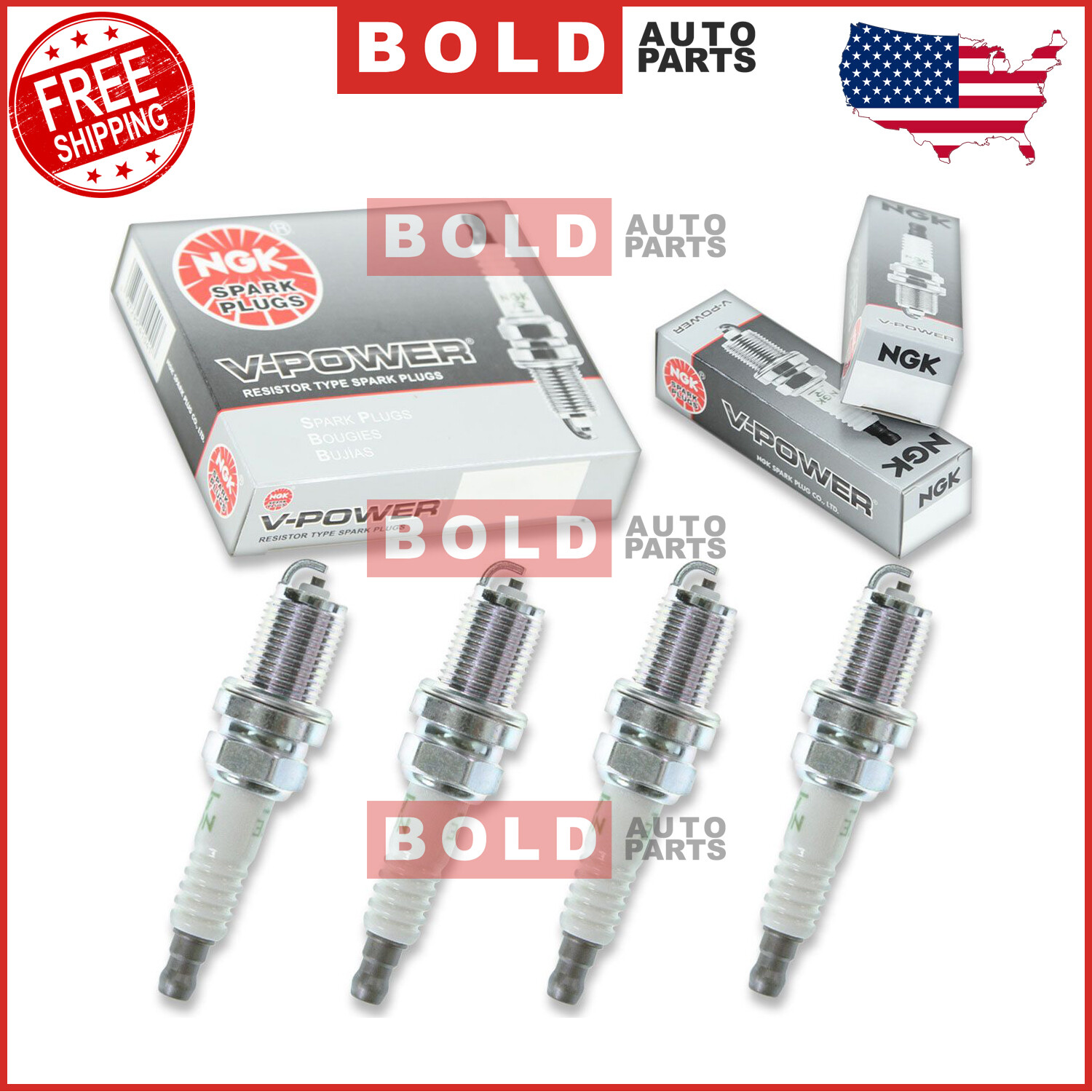 SET OF 4 NGK 4644/BKR7E V-Power Premium Copper Spark Plugs Made In ...