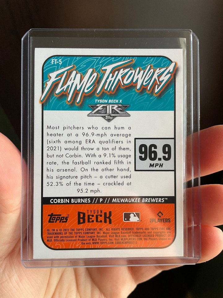 Corbin Burnes Flame Throwers Insert - 2022 Topps Fire Baseball #FT-5 ...