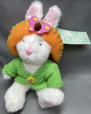 Russ Lil Sunshine White Bunny Rabbit Plush Stuffed Animal Green Sweater ...