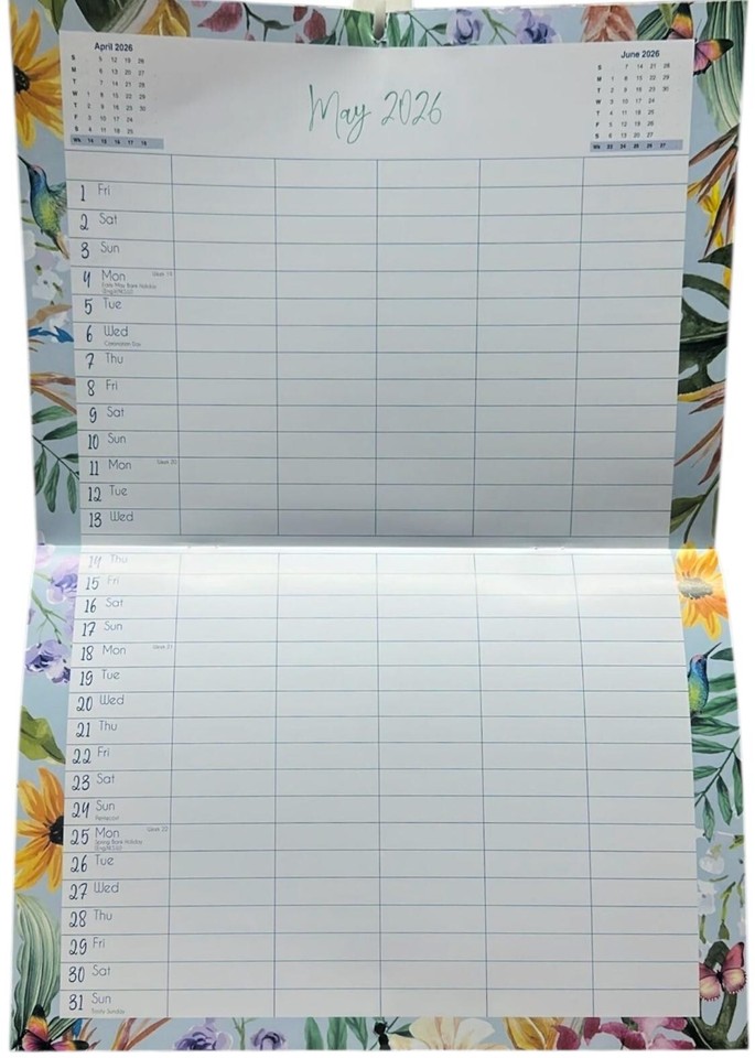 2026 Family Large Month To View 5 Column Full Year Planner Calendar ...