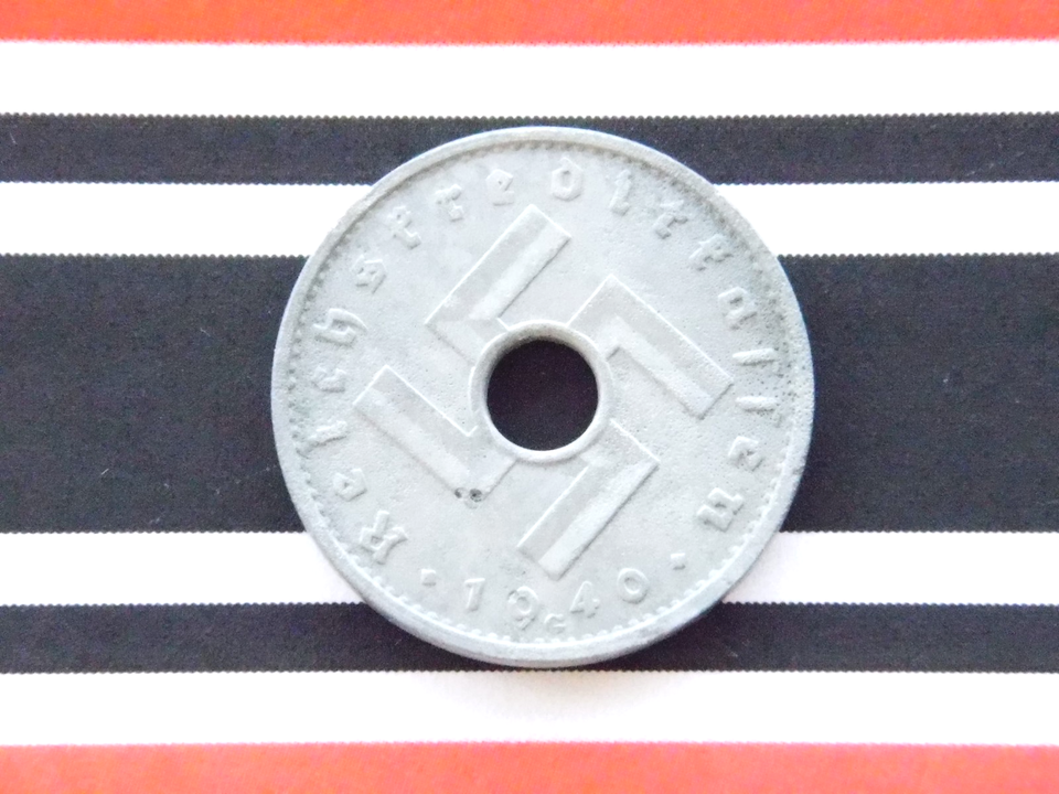 GERMAN 10 PFENNIG 1940 G REICHSKREDITKASSEN Military SWASTIKA Coin 3rd ...