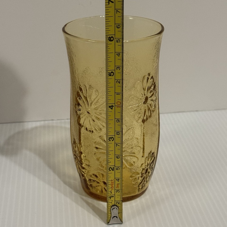 Anchor Hocking Amber Yellow Gold Drinking Glass "Spring Song Daisy ...