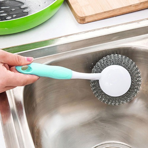 (Green)Kitchen Steel Scrubber Easily Remove Oil Stains Long Handle ...