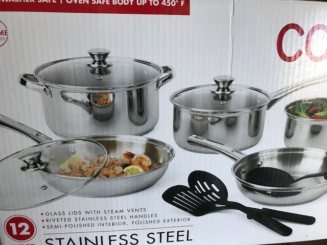 Cooks Stainless Steel 12-Pc. Cookware Set - Glass Lids w/ Steam Vents ...