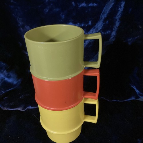 Vintage TUPPERWARE 1312 Stackable Coffee Mugs Cups Set Of 3 Harvest ...