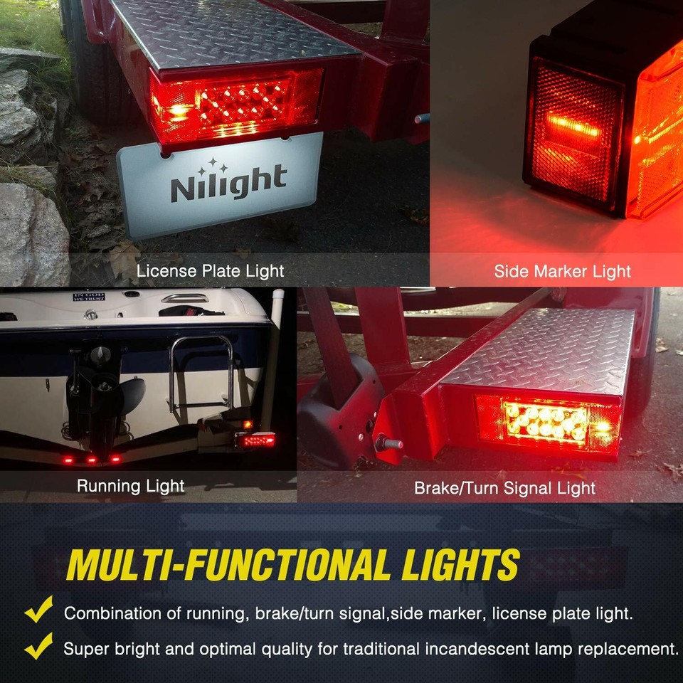 LED Submersible Square Light Kit Trailer Under 80" Tail Stop Brake ...
