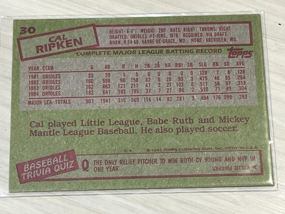1985 Topps #30 Cal Ripken | eBay