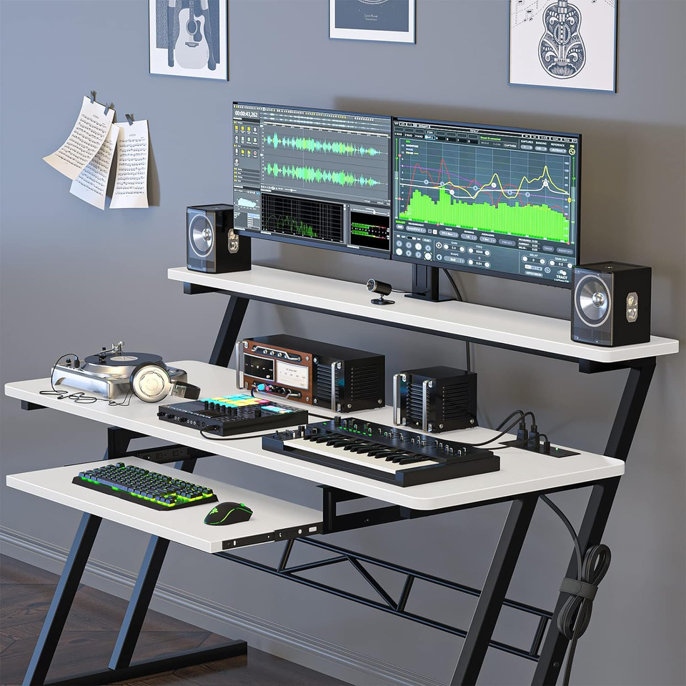 47'' Music Studio Desk Power Outlet Black Producer Recording ...