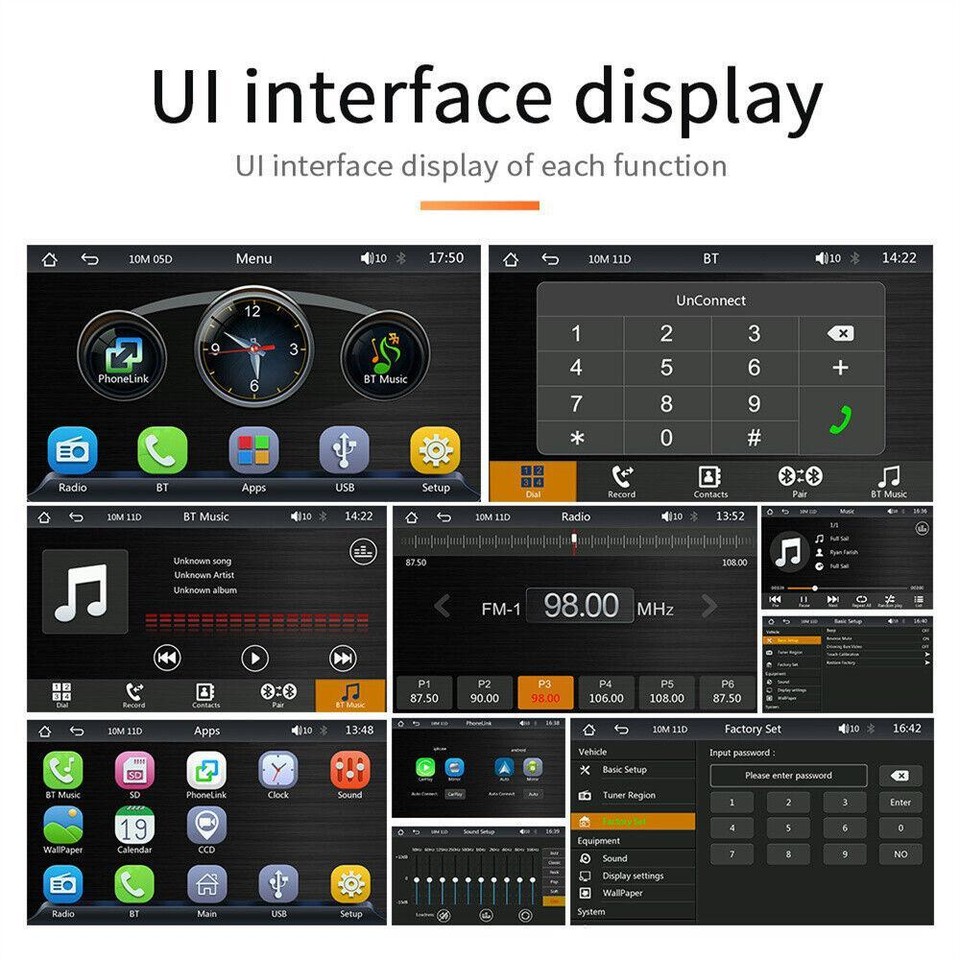 Bluetooth Touch Screen Video Player 7in Car Audio For Apple CarPlay ...