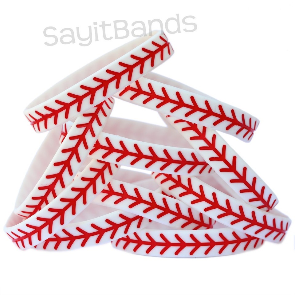 50 Baseball Wristbands - Great Silicone Bracelets with Thread Design ...