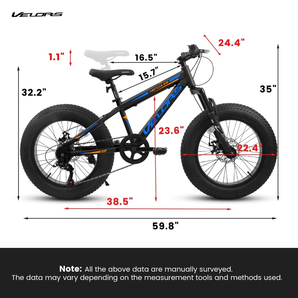 20'' Fat Tire Mountain Bike,7-Speed Disc Brakes & Front Suspension ...