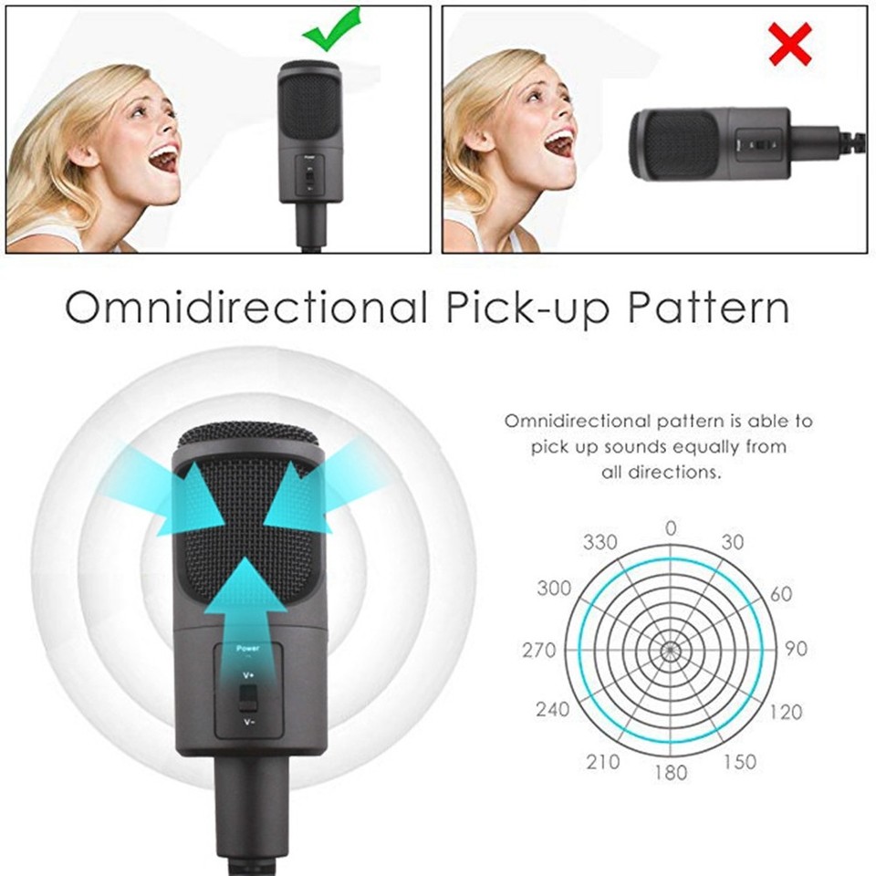 PC USB Microphone, Podcast Condenser Microphone with Foldable Tripod ...