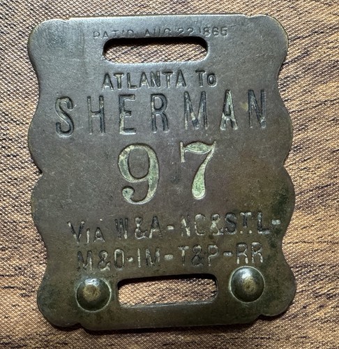 antique reversible brass interline railroad baggage tag Atlanta To ...