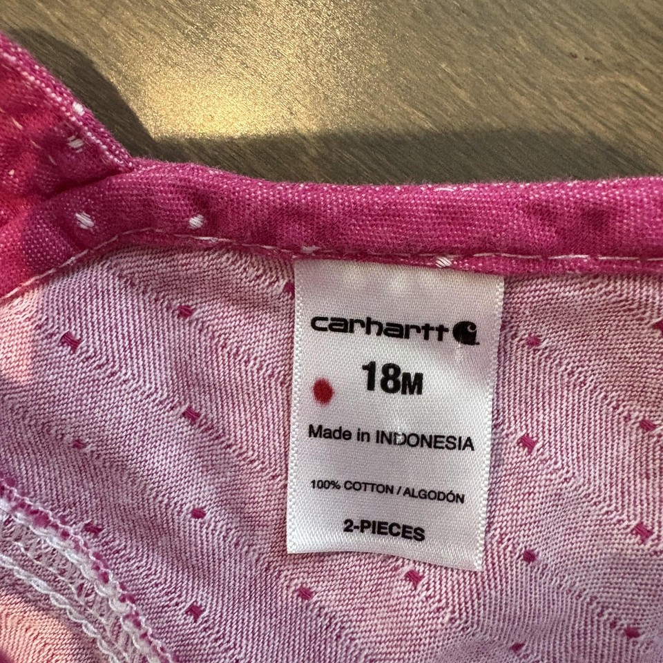 Carhartt Overalls Baby Girl Size 18M Pink Polka Dot Shortalls Snap Leg ...