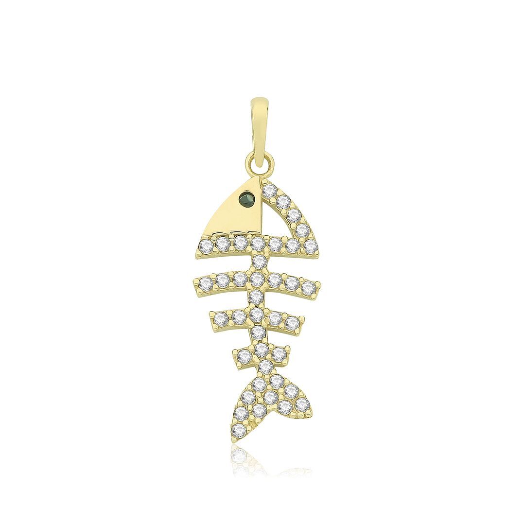 9ct Yellow Gold Fishbone Pendant | eBay