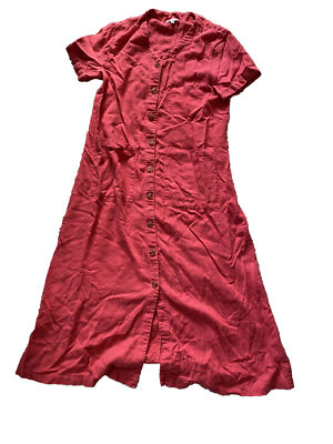 Basic Threads Dress Linen Blend Rose Light Red Long Midi Pocketed Medium | eBay