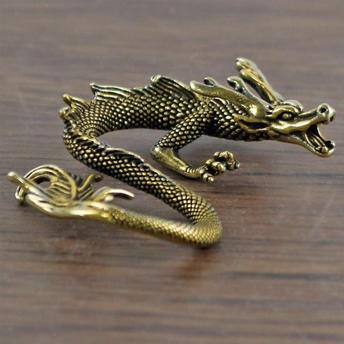 Brass Mini Chinese Dragon Sculpture Ornament Kung Fu Tea Pet Miniature ...