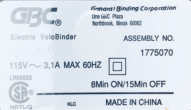 GBC General Binding Corp Electric VeloBinder 1775070 Machine for sale ...